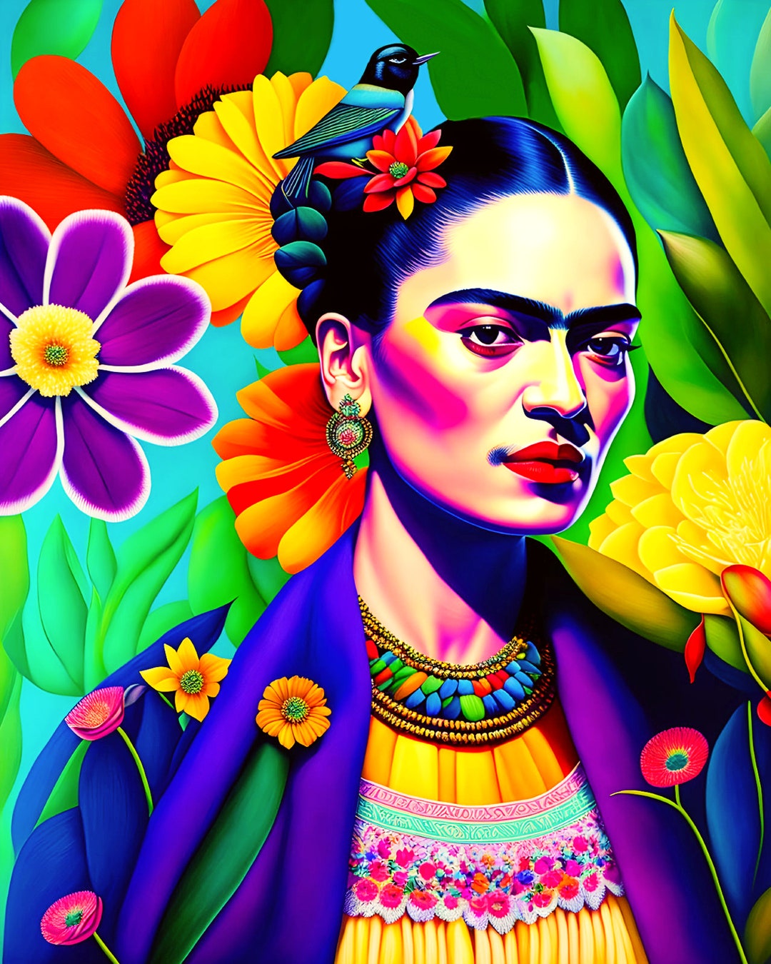 Homage Frida Kahlo Paradise Flowers Bird 40 X 60 Cm Gallery Print ...