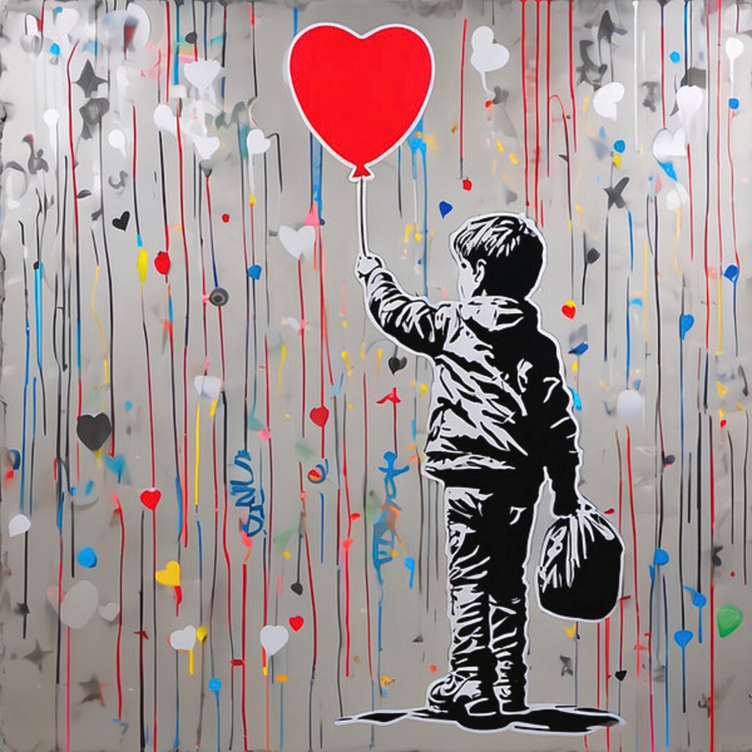Banksy Homage Little Boy We Always Need Love Stencil Balloon Red Love ...