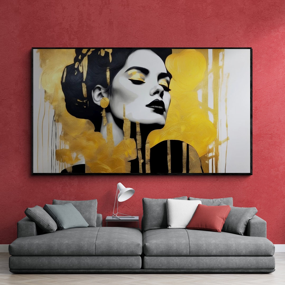 Abstract Pop Art Women Portrait White Black Gold XXL Formats in Acrylic ...