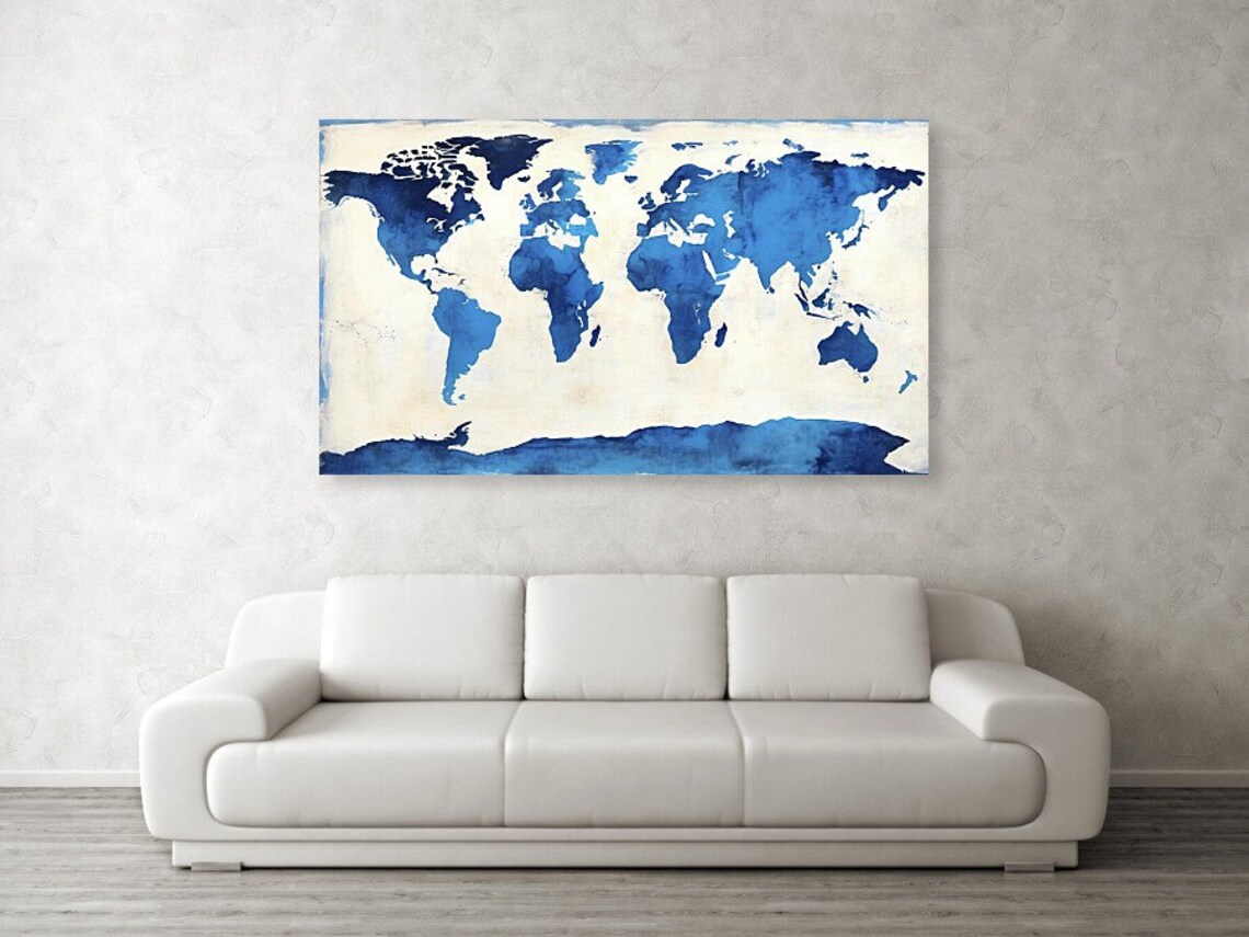 Vintage Light White World Map Watercolor Print Pinboard Wall Art Map ...
