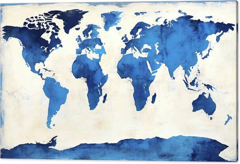 Vintage Light White World Map Watercolor Print Pinboard Wall Art Map ...