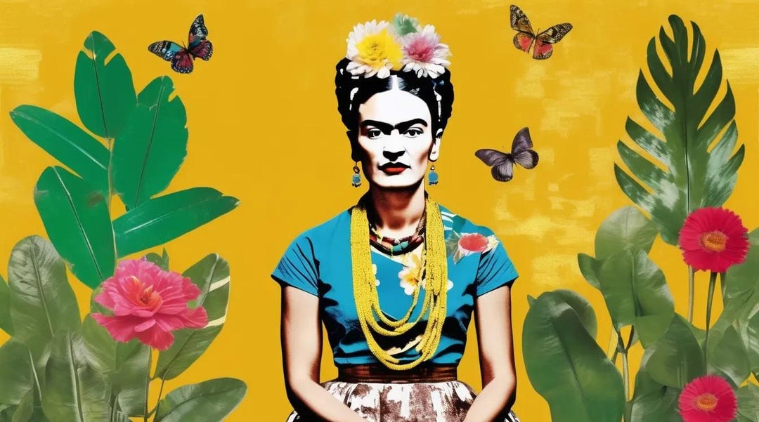 Hommage Frida Kahlo Paradise Flora Butterflies Flowers Avantgarde FK07 ...