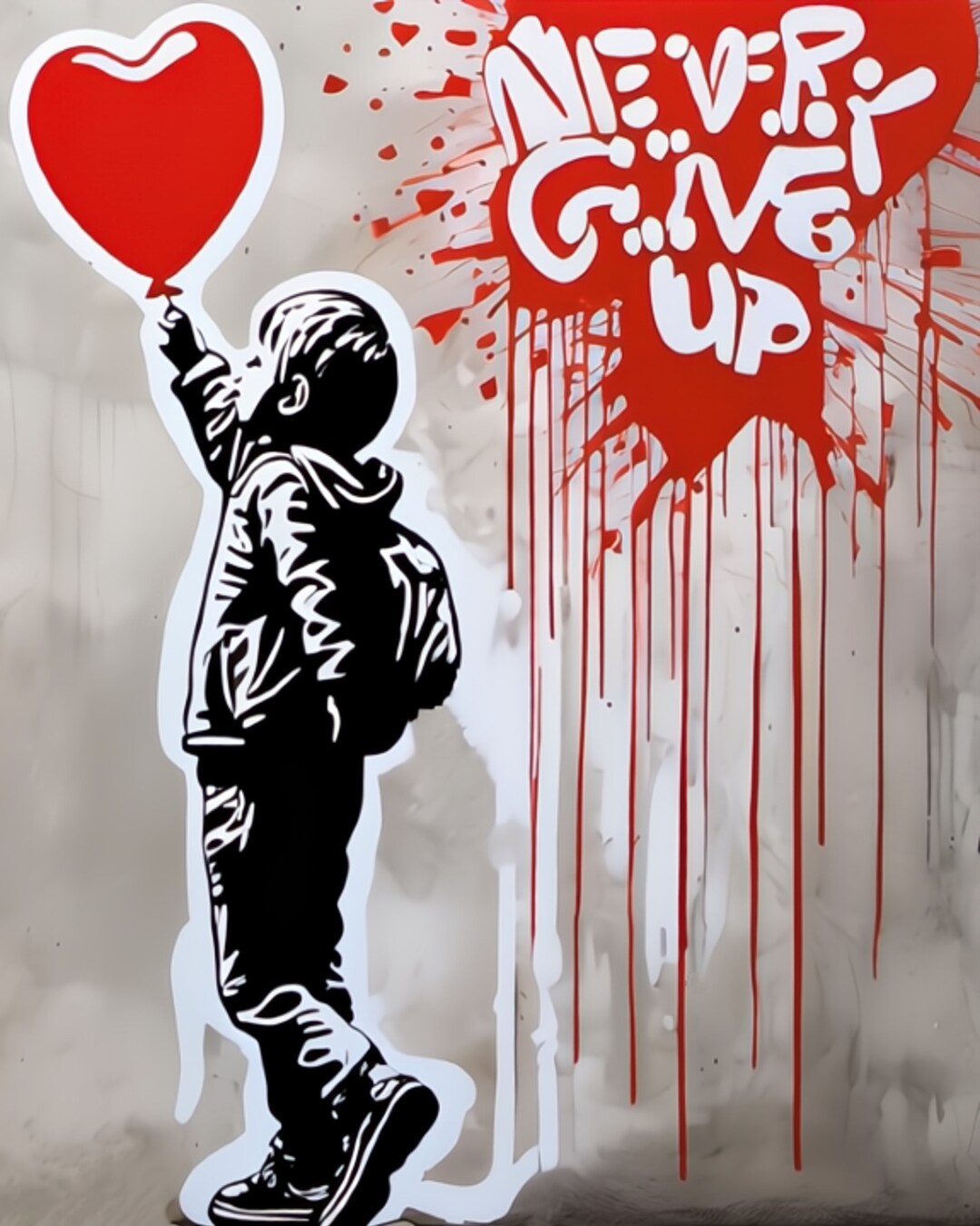 Hommage Banksy Urban Red Typography Motivation Never Give up 01 to ...