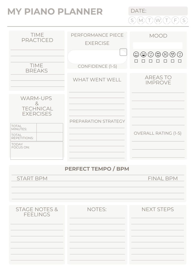 Printable Piano Practice Planner – Music Journal, Repertoire Log ...