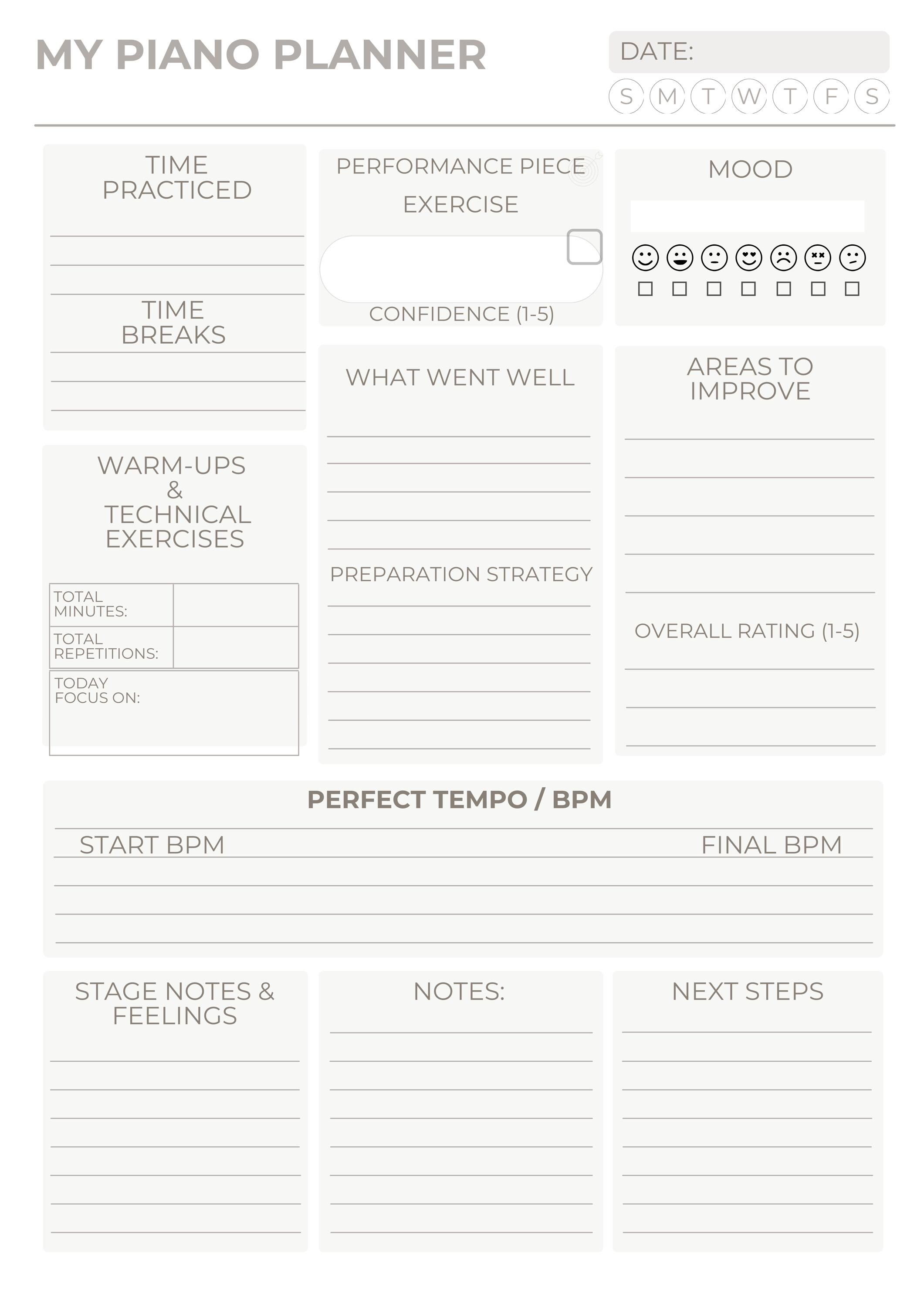 Printable Piano Practice Planner – Music Journal, Repertoire Log ...