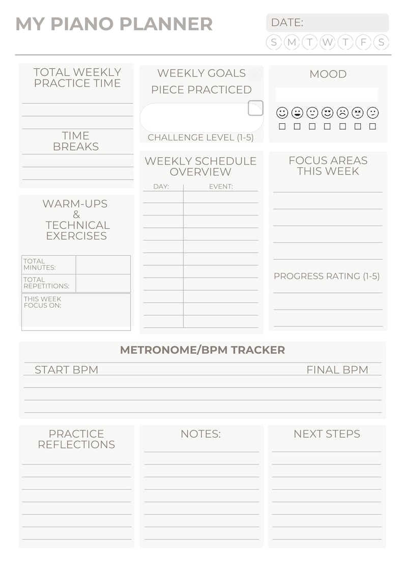 Printable Piano Practice Planner – Music Journal, Repertoire Log ...