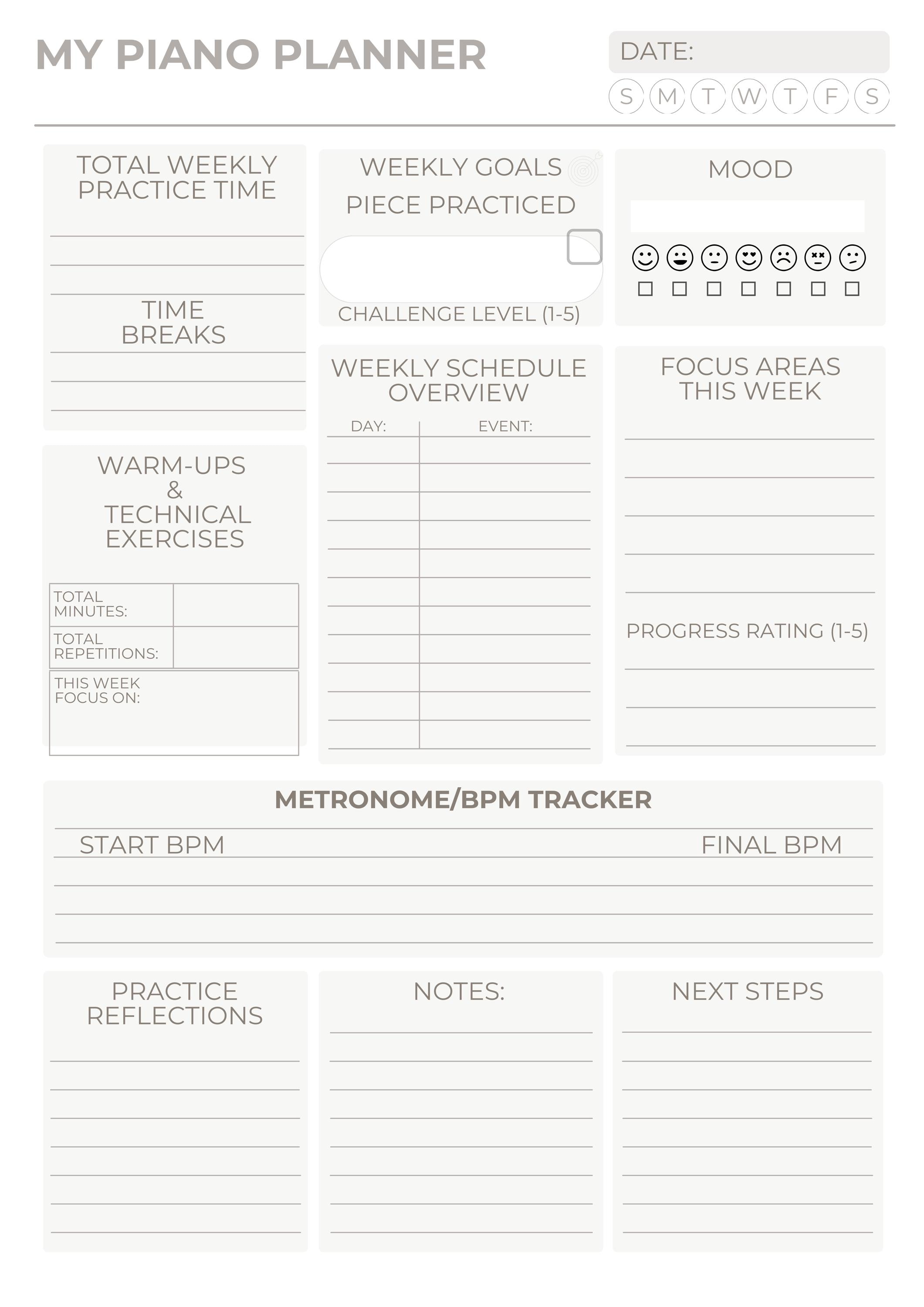 Printable Piano Practice Planner – Music Journal, Repertoire Log ...