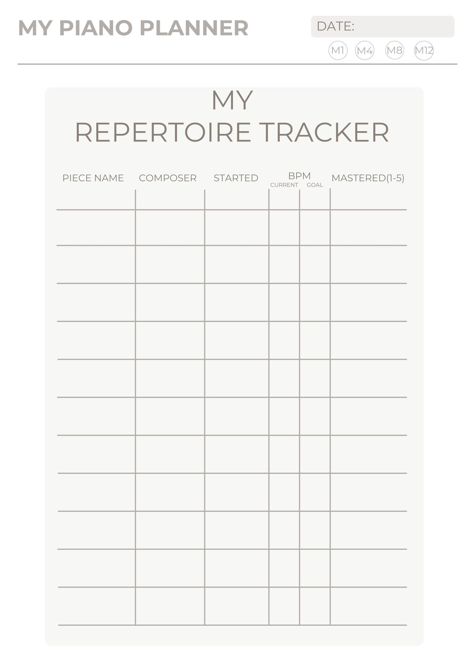 Printable Piano Practice Planner – Music Journal, Repertoire Log ...
