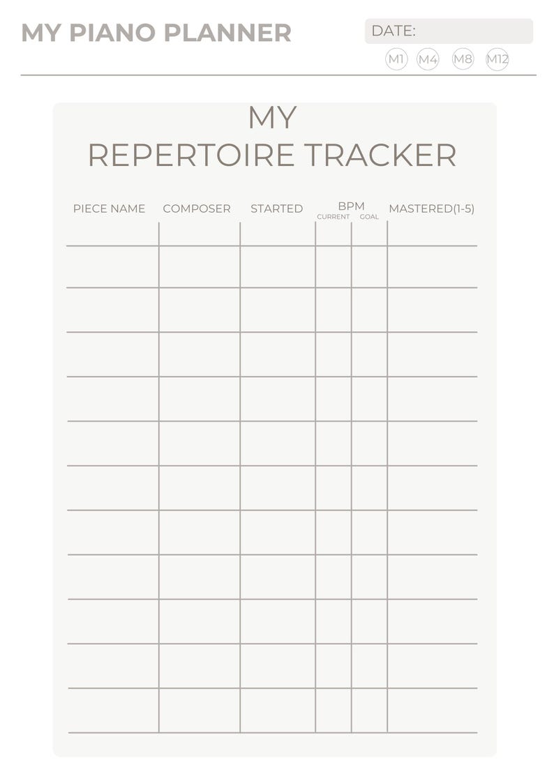 Printable Piano Practice Planner – Music Journal, Repertoire Log ...