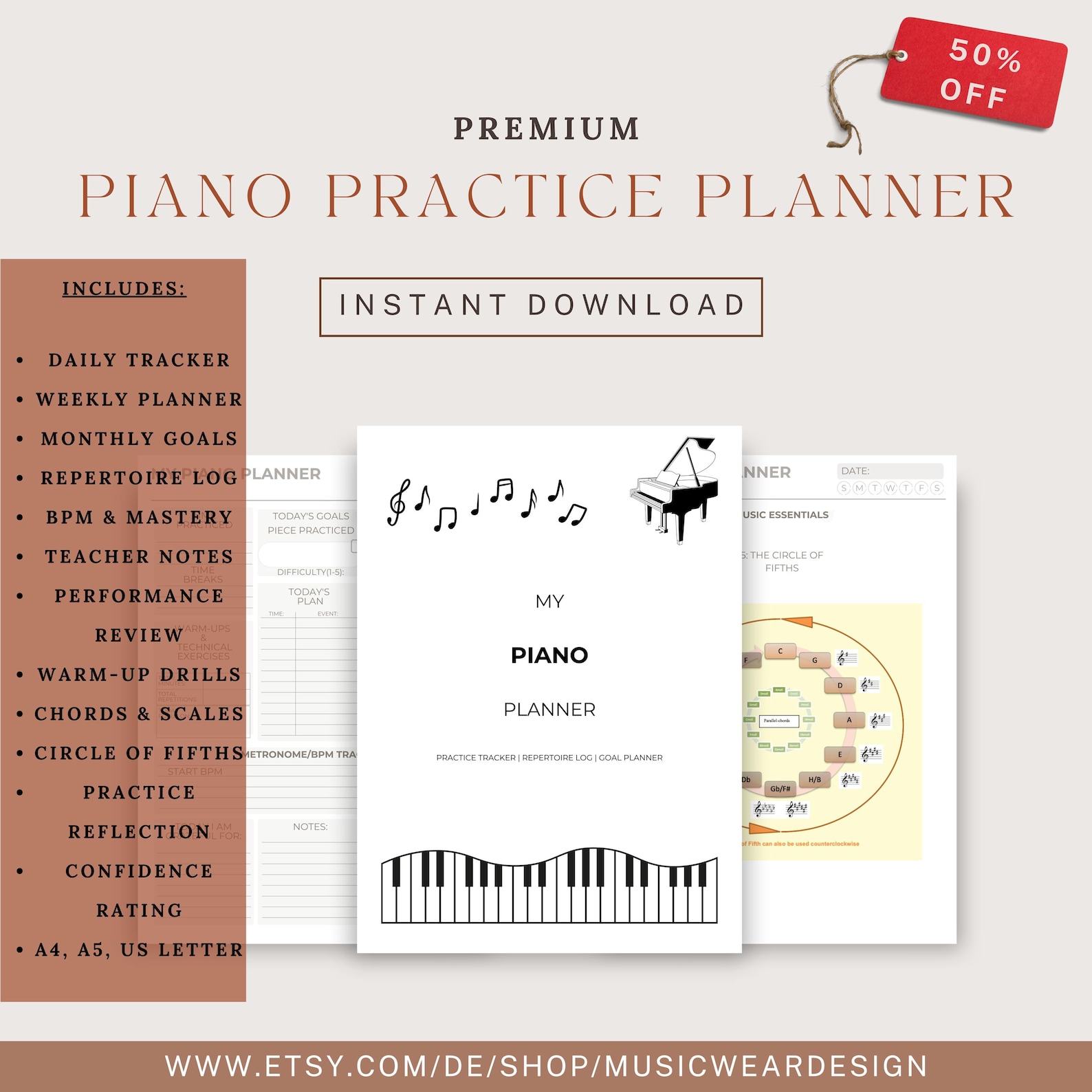 Printable Piano Practice Planner – Music Journal, Repertoire Log ...