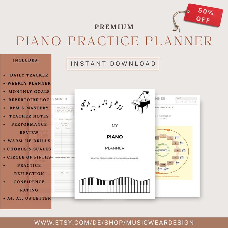 Premium Printable Piano Practice Planner – A4, A5 & US Letter | Digital ...
