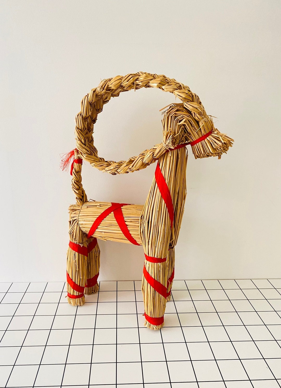 Vintage Large Yule Goat Straw Buck With Red Ribbon 1980s Julbock From ...