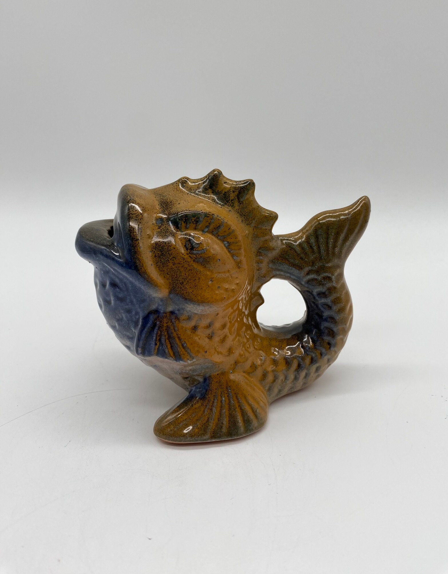 Vintage Ceramic Fish Coin Bank Piggy Bank With Brown, Blue and Orange ...