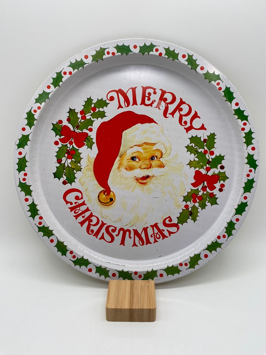 Vintage 1960s Christmas Metal Tray Retro Santa Claus Print on 12.5 Inch ...