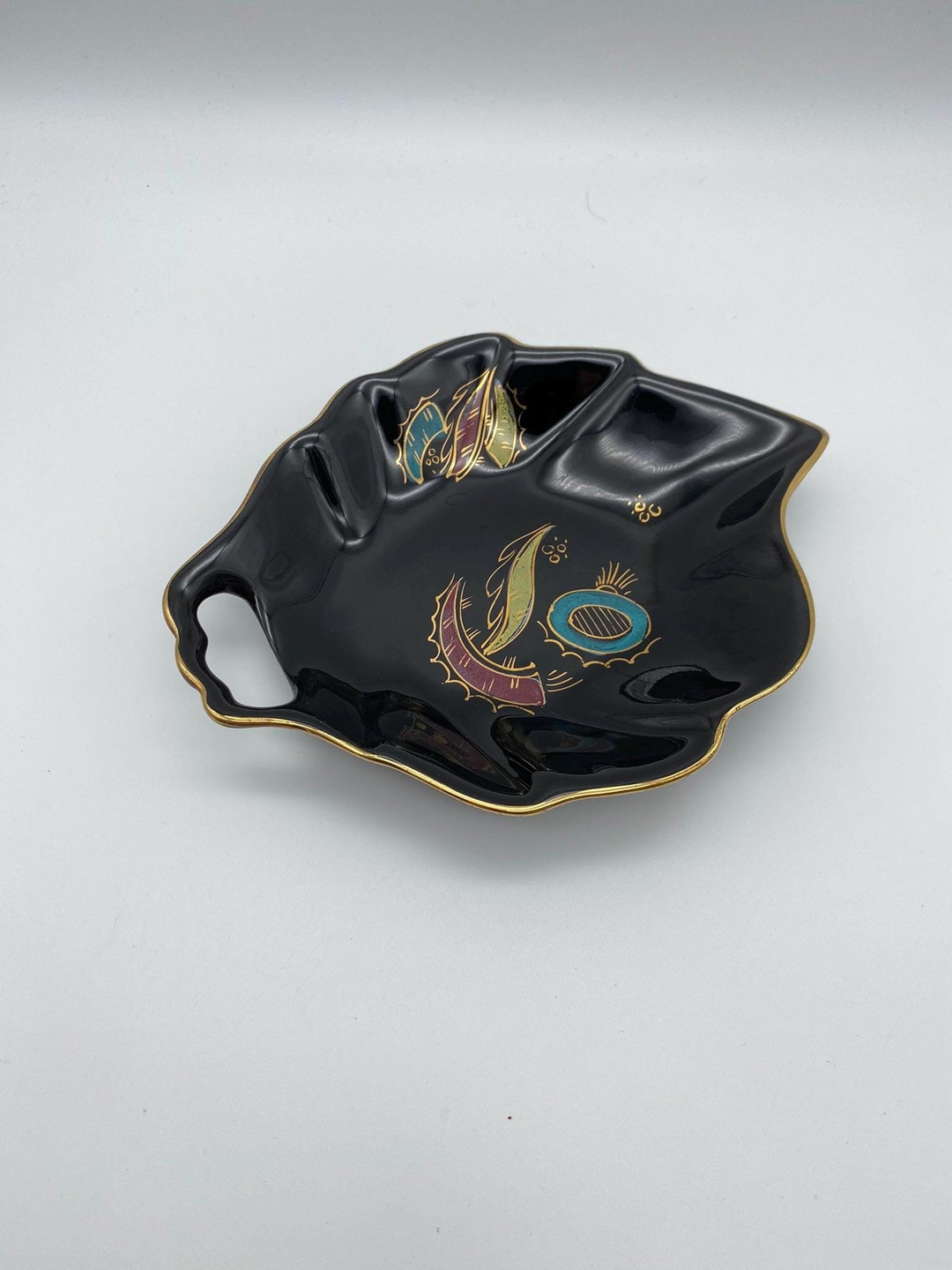 Vintage Flora Gouda Holland Dish Hand-painted Mid-century Ceramic Black ...