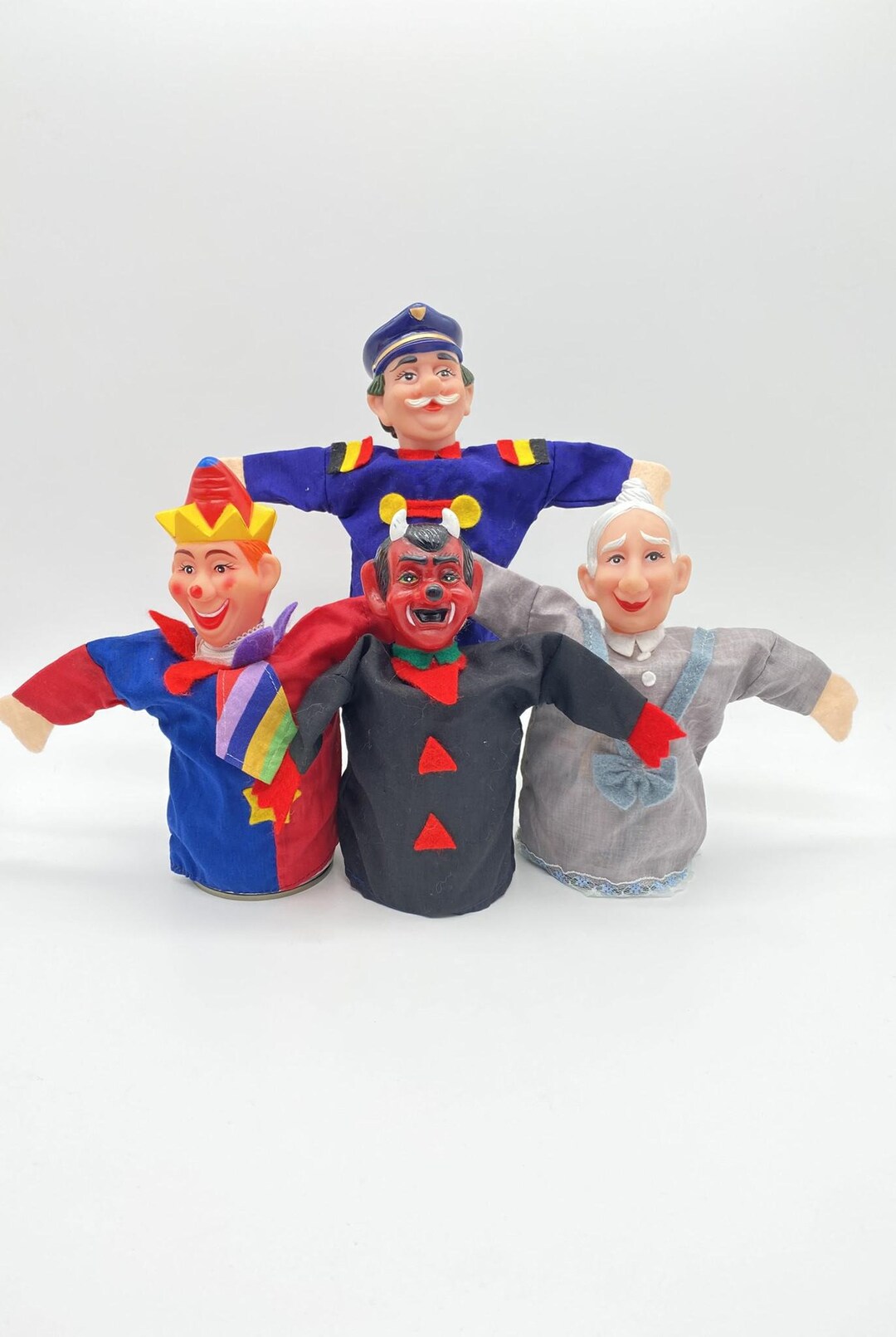Vintage Hand Puppets | Police Officer, Devil, Clown & Grandmother ...