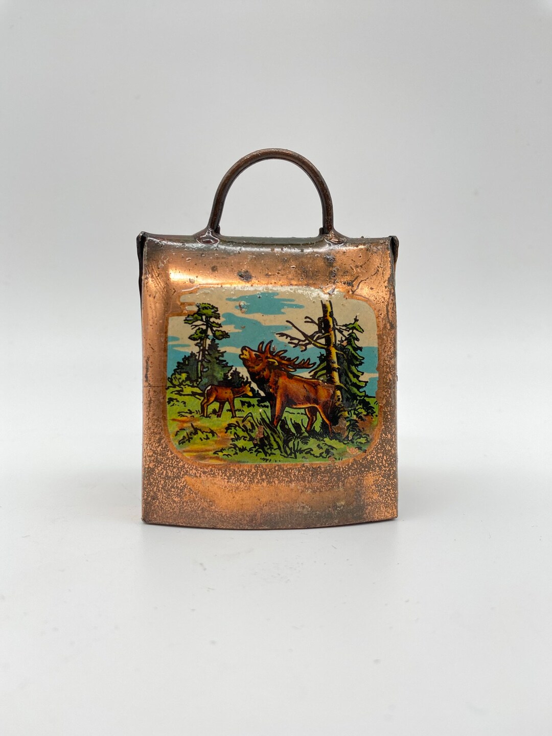 Vintage Cow Bell | Vintage Bell With Image of Two Deer in the Forest ...