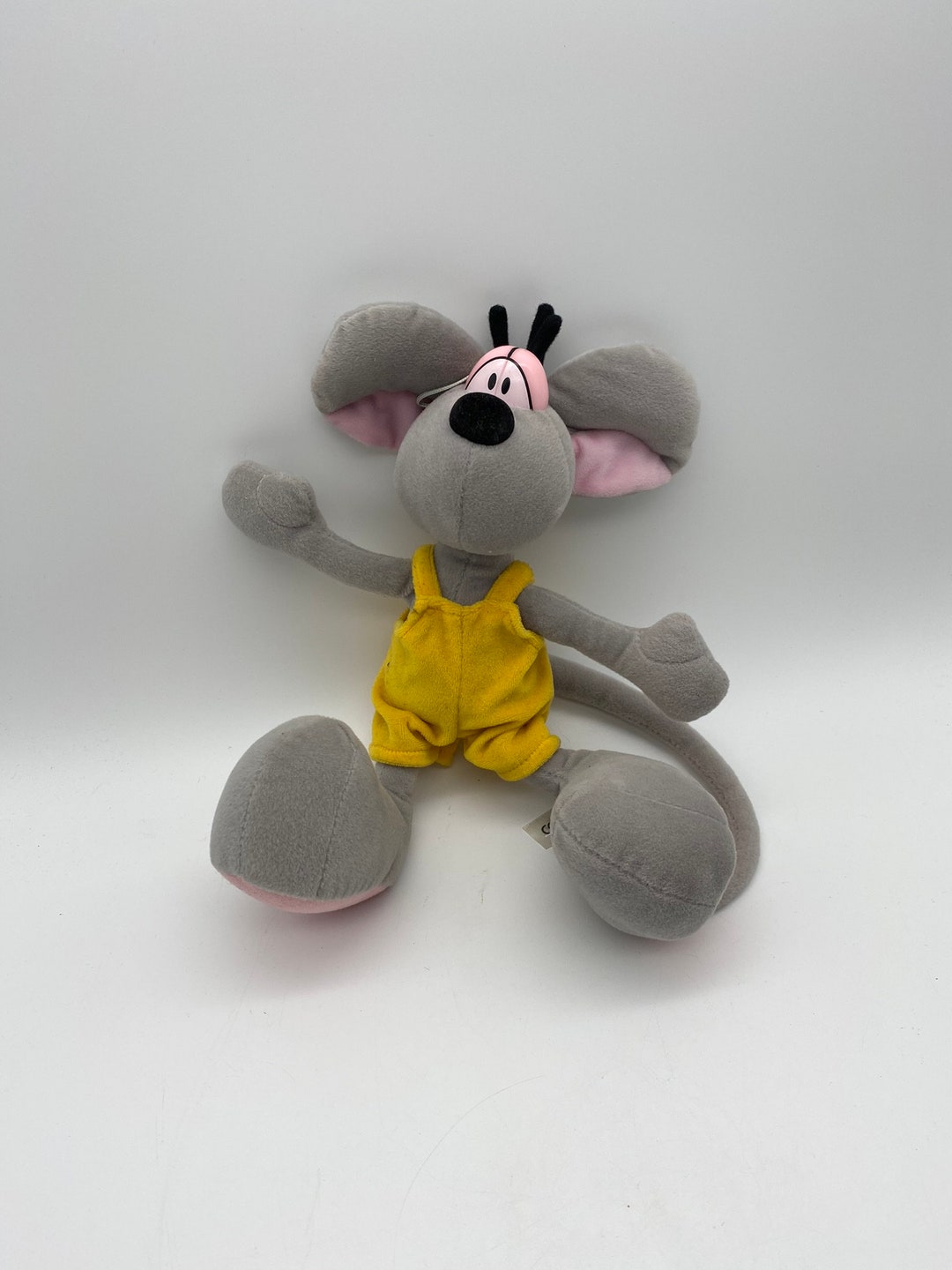 Diddl Vintage Grey Plush Diddle Stuffed Animal Toy Yellow Dungarees ...