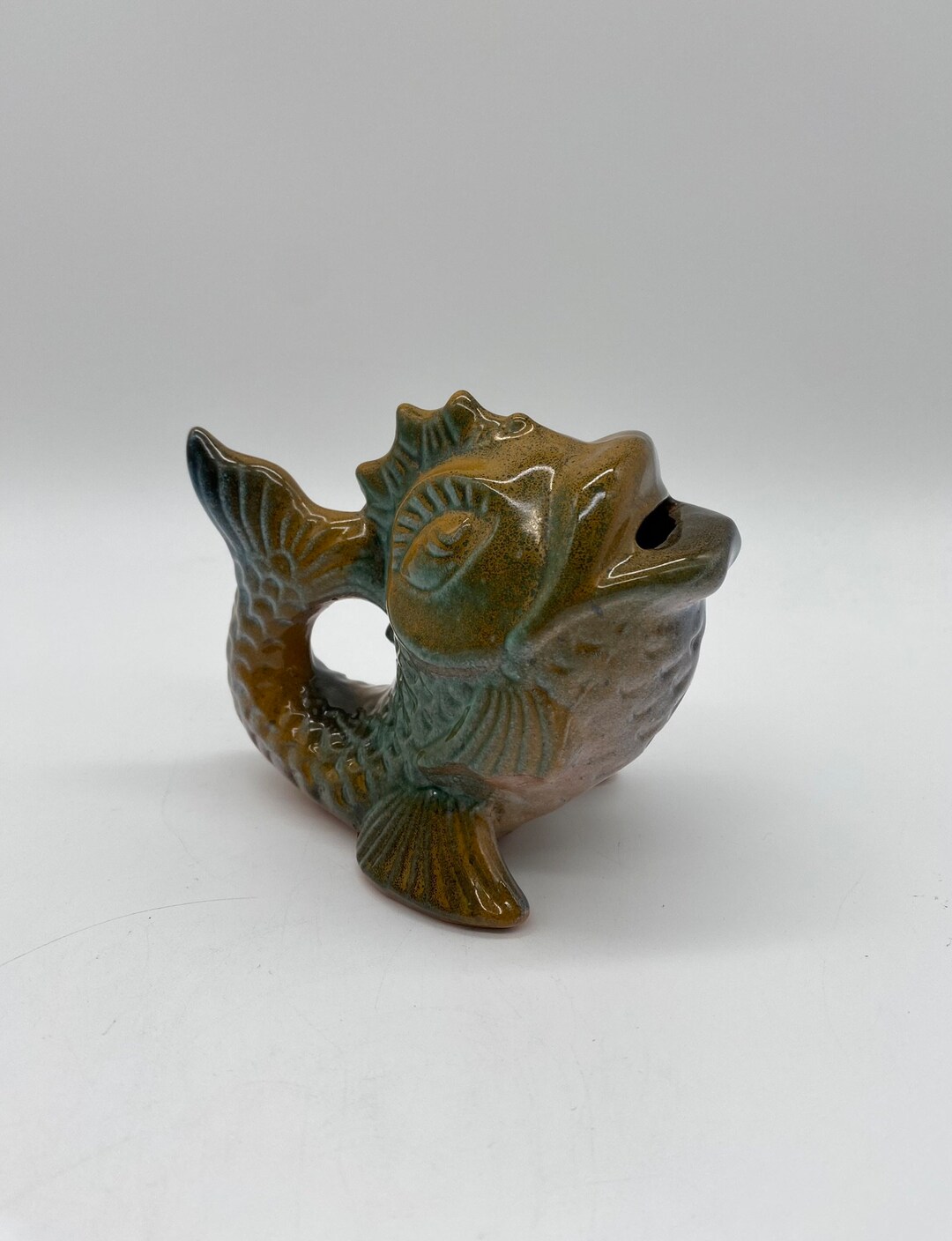 Vintage Ceramic Fish Coin Bank Piggy Bank With Brown, Blue and Orange ...