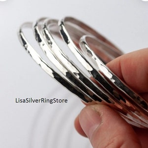 Set of 6 Bangles, 925 Sterling Silver Stacking Bangles for Women, Plain Bangles, Stacking ...