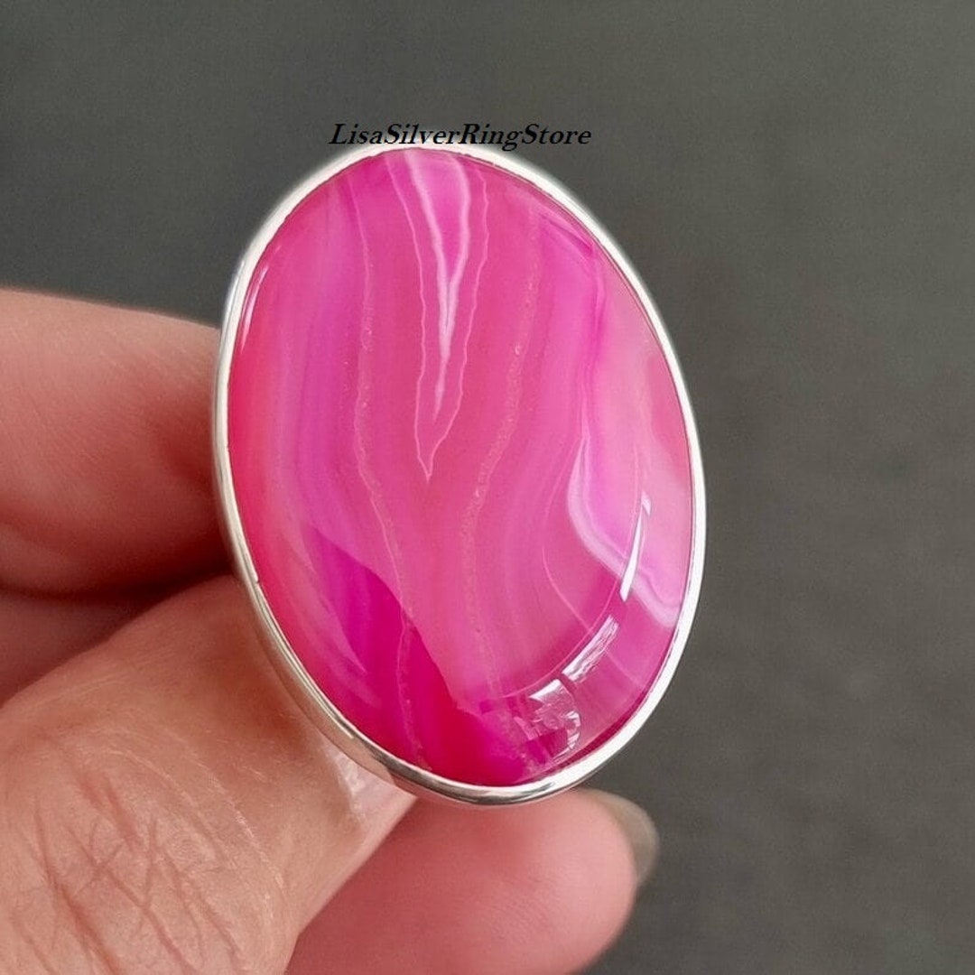Pink Agate Jewelry ,925 Silver Statement Ring, Pink Agate Crystal Ring ...