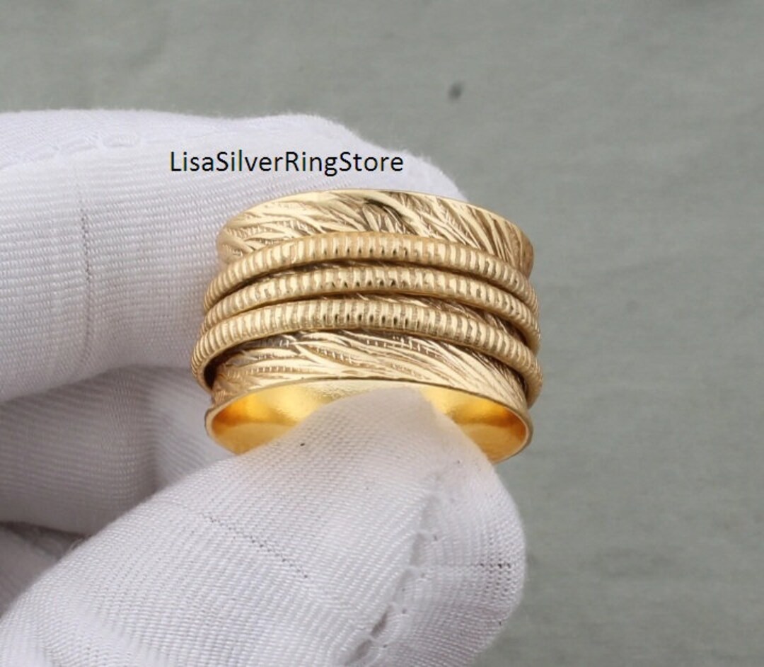 14K Gold Spinner Ring, 4 Rings Spinner Ring, Wide Band Ring, Thumb Ring ...