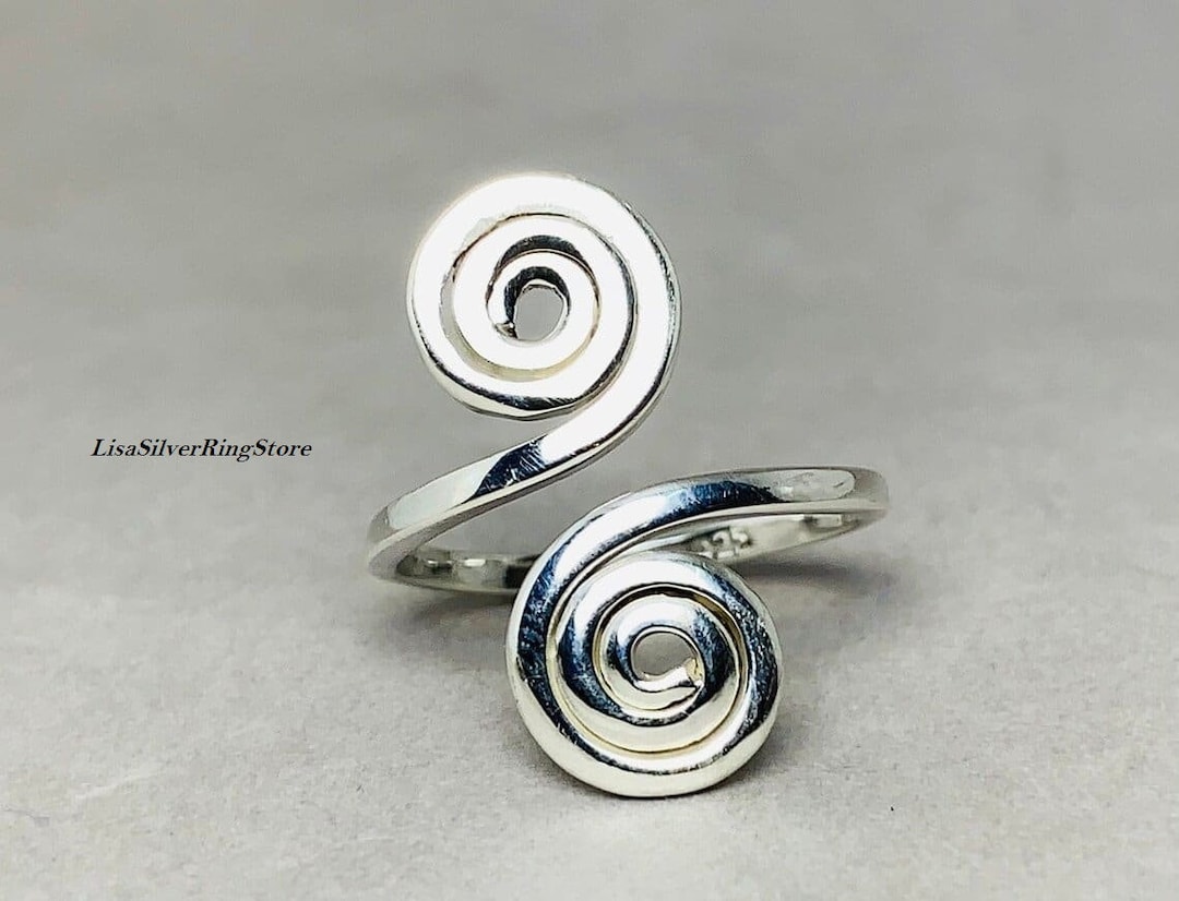 Silver Spiral Ring, Silver Swirl Ring Adjustable Ring, 925 Silver Ring, Double Coils Ring ...