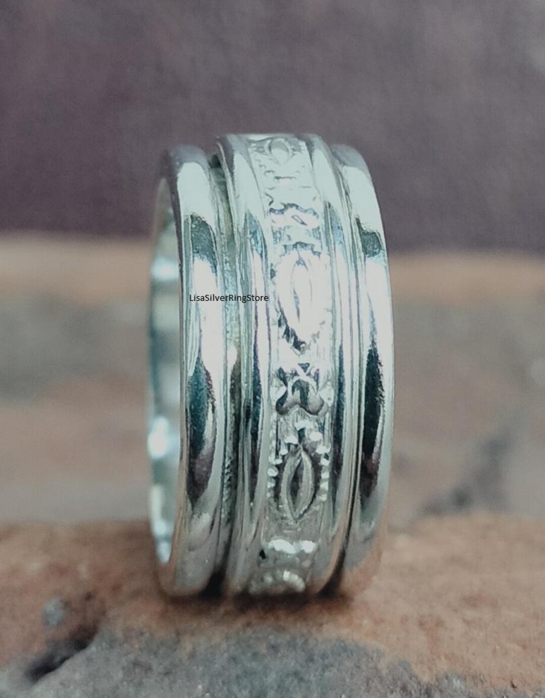 Fidget Ring, Anxiety Ring, Sterling Silver Ring, Twisted Wire Spinner ...