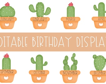 Cactus Classroom Birthday Wall PNG PDF Natural Colors Classroom Decor ...