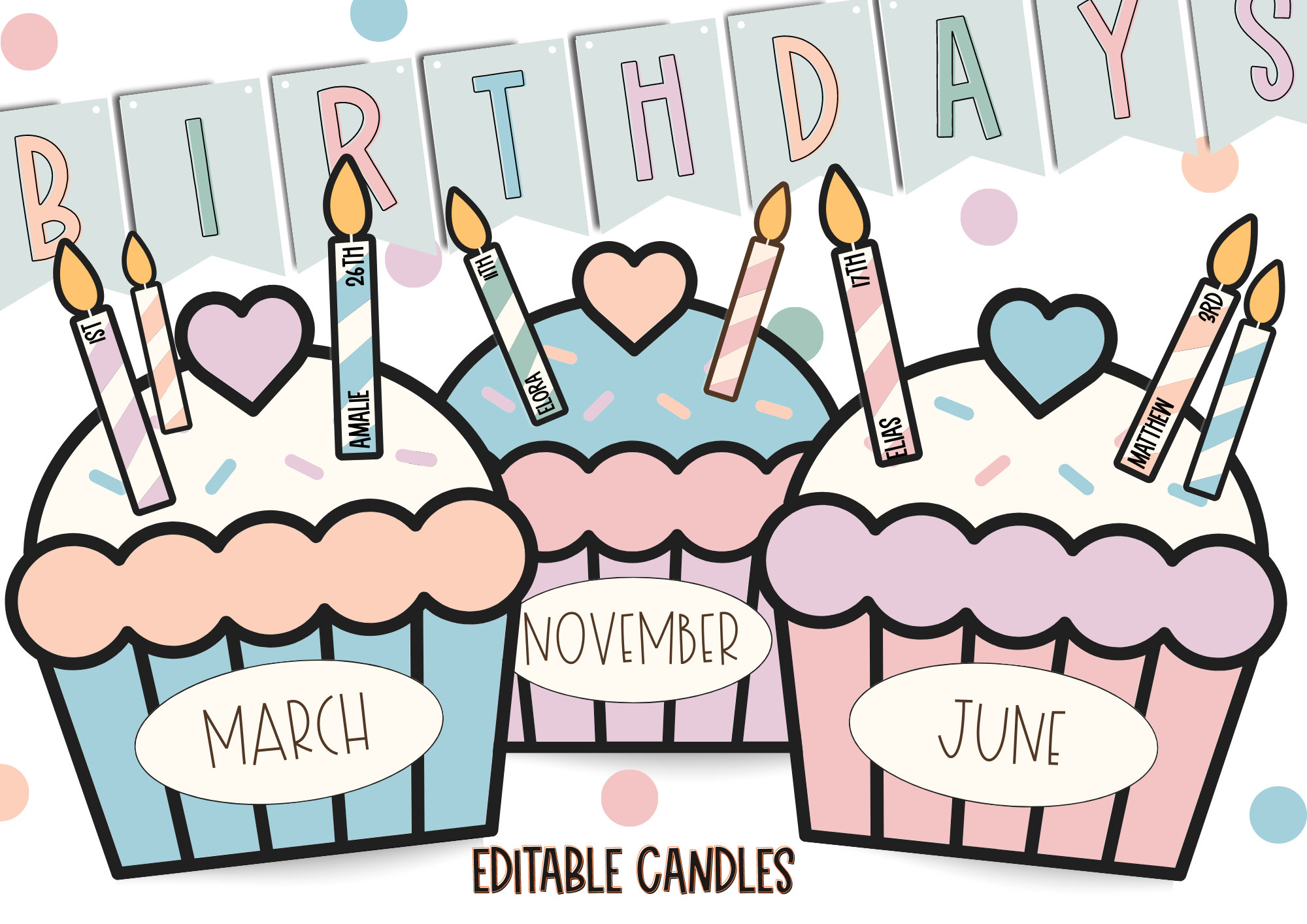 CUPCAKE BIRTHDAY Classroom Display Birthday Posters Boho Bulletin Board ...