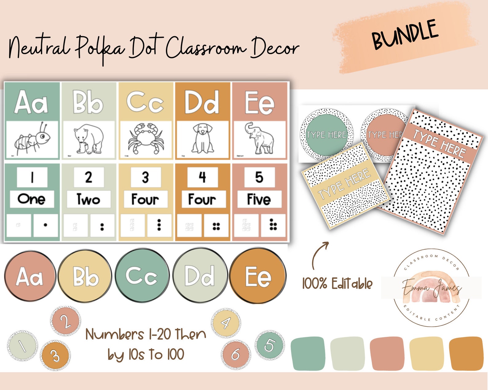 Neutral Polka Dot Classroom Bundle EDITABLE - Etsy
