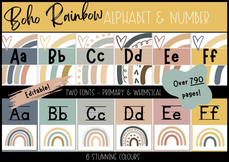 BOHO RAINBOW Classroom Decor Alphabet Posters Number - Etsy México