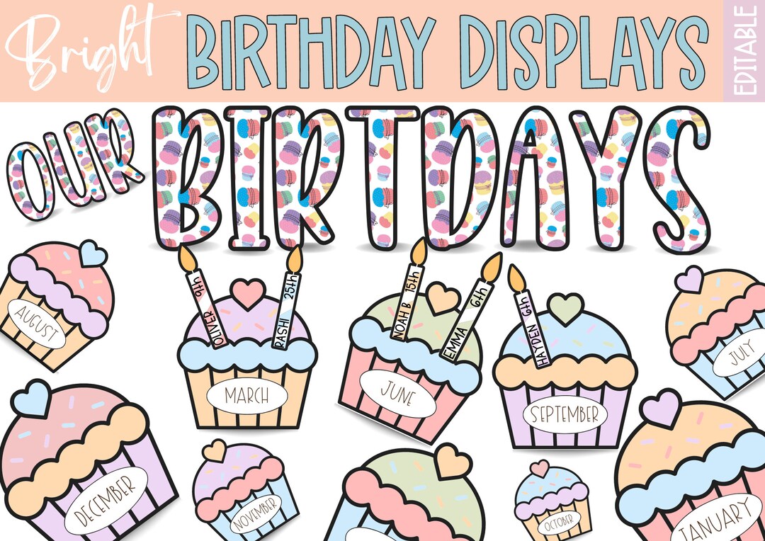 BRIGHT CUPCAKE CLASSROOM Birthday Display Modern Editable - Etsy