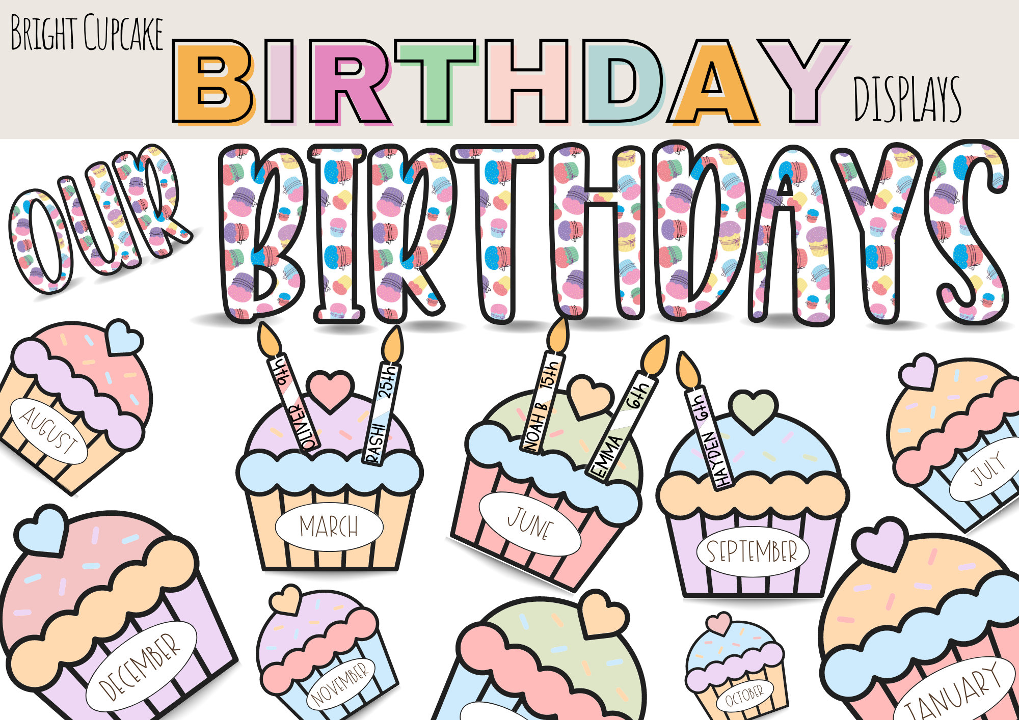BRIGHT CUPCAKE CLASSROOM Birthday Display Modern Editable All About Me ...