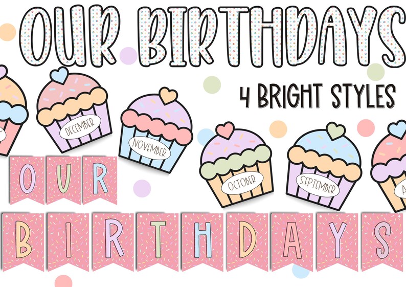 BRIGHT CUPCAKE CLASSROOM Birthday Display Modern Editable All About Me ...