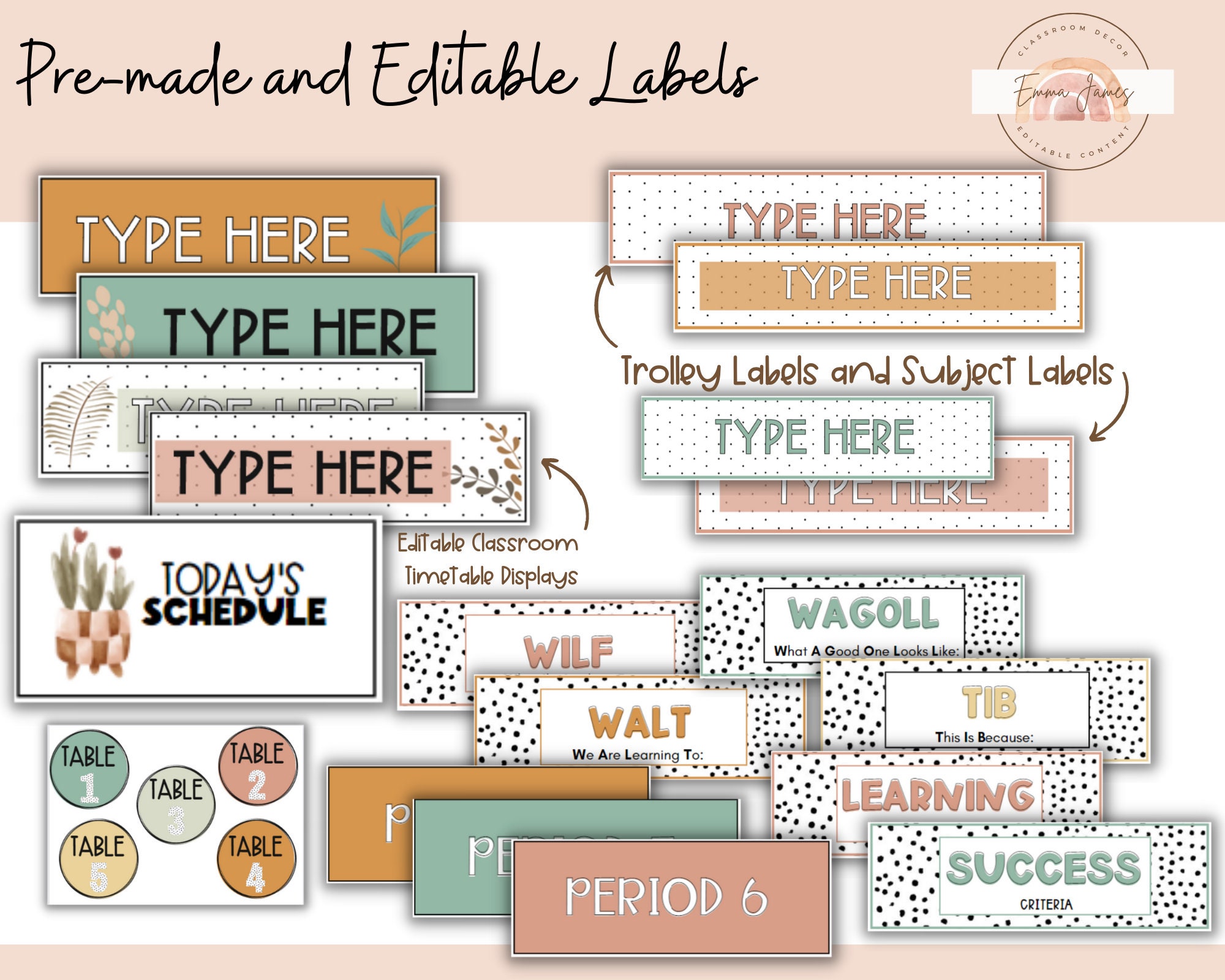 Neutral Polka Dot Classroom Bundle EDITABLE - Etsy