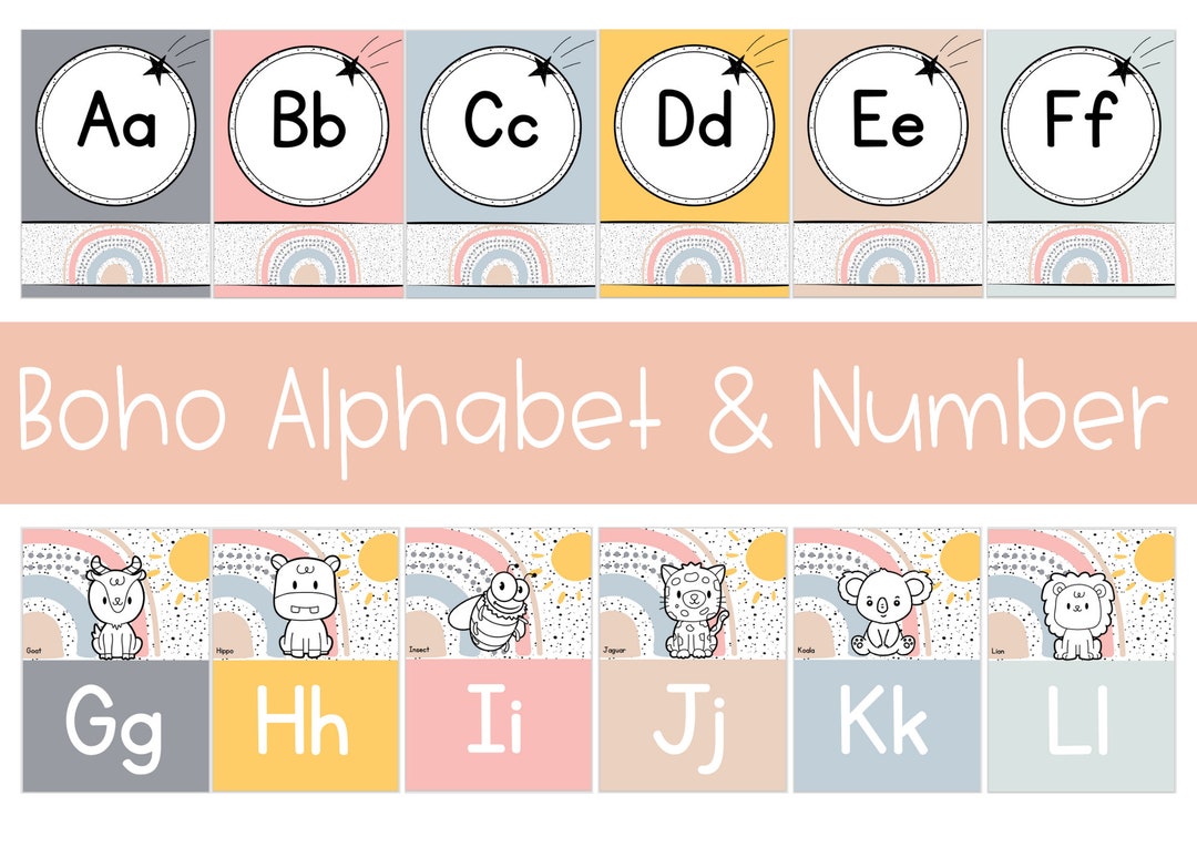 BOHO RAINBOW Alphabet & Number Classroom Display Modern Decor - Etsy