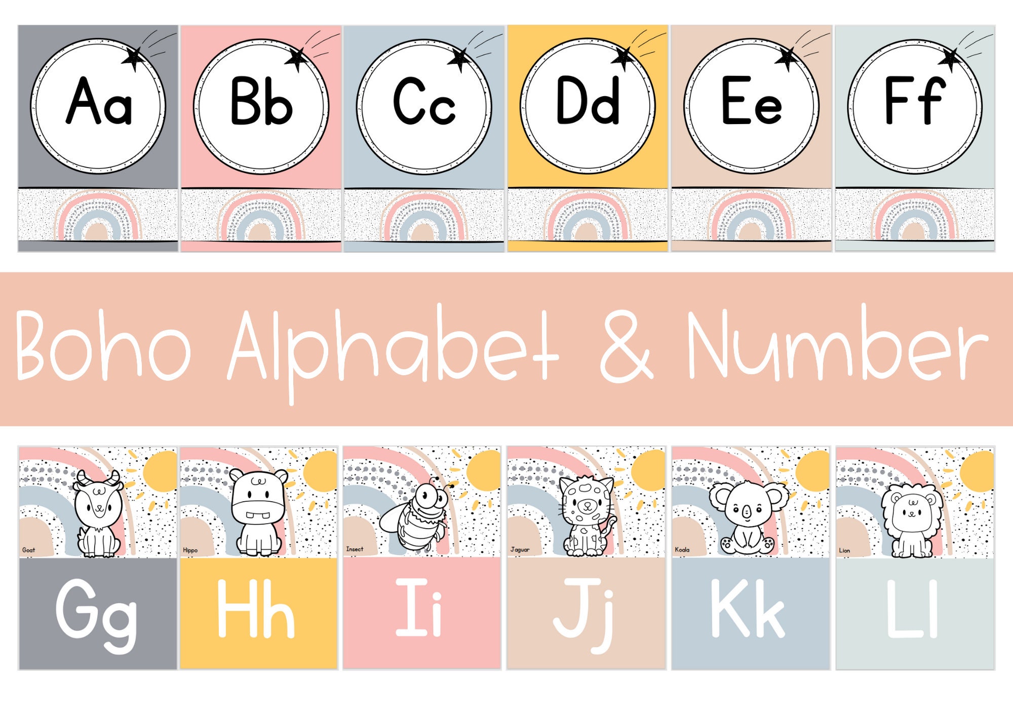 BOHO RAINBOW Alphabet & Number Classroom Display Modern Decor - Etsy