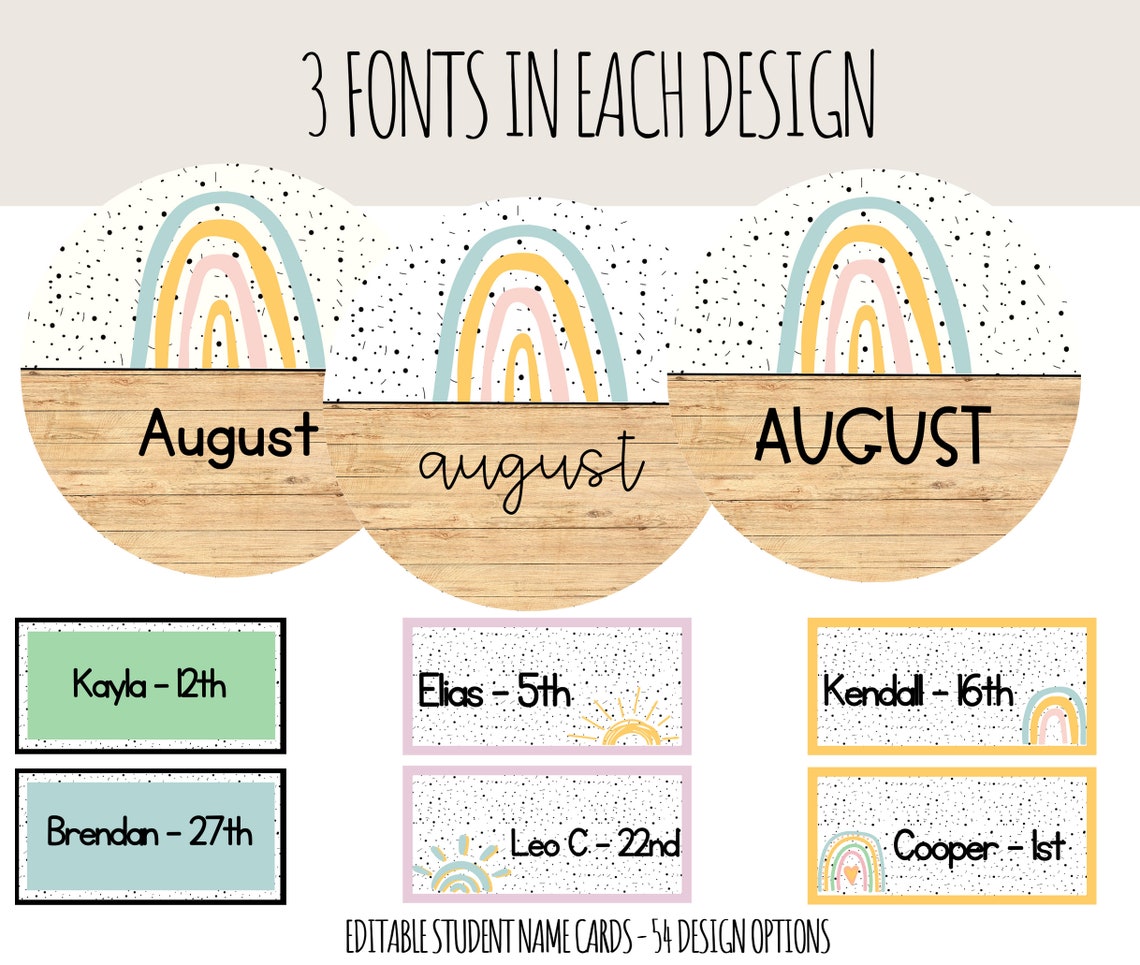 Boho Rainbow & Sky Classroom Birthday Displays Modern Retro - Etsy