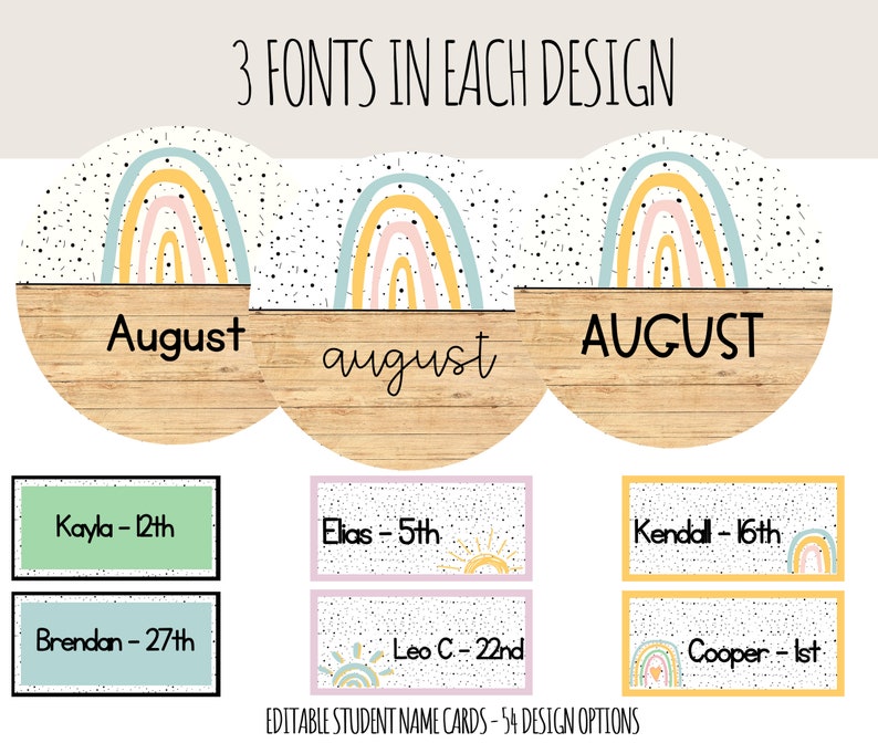 Boho Rainbow & Sky Classroom Birthday Displays Modern Retro - Etsy