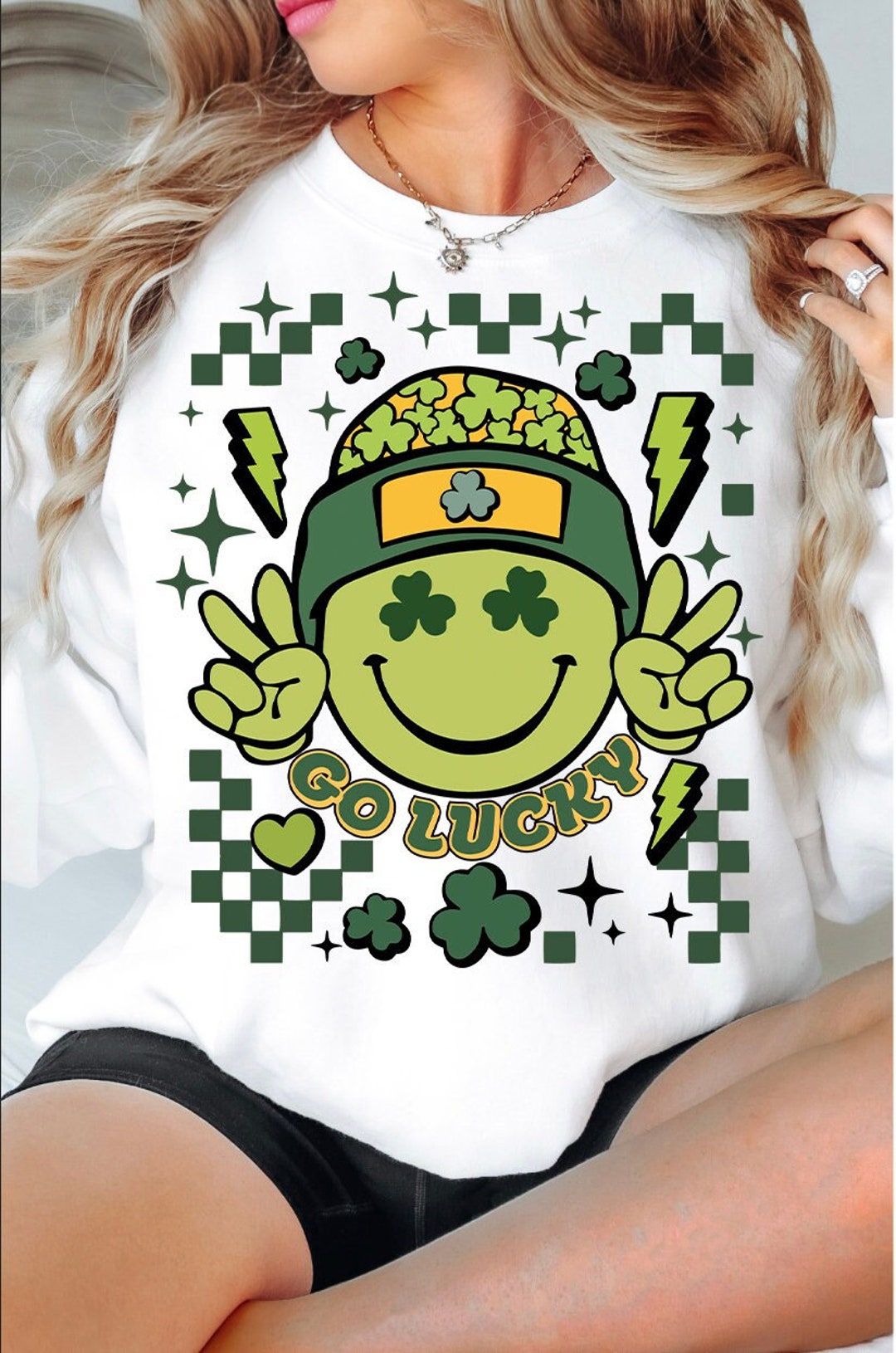Go Lucky SVG PNG, Groovy St Patricks Day, Checkered Svg, Retro St ...