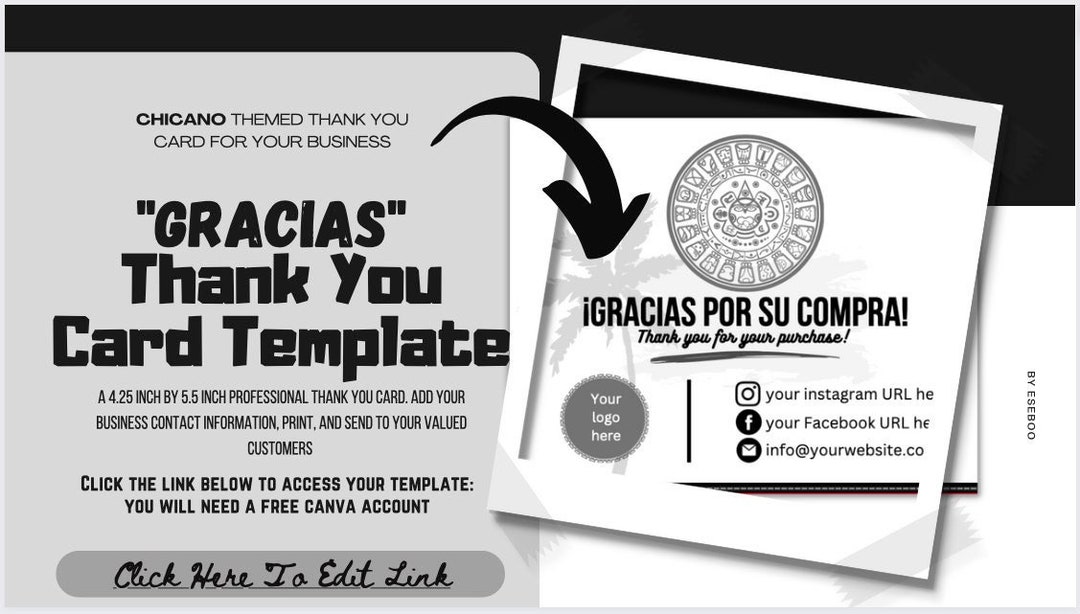 Chicano Themed Thank You Card Aztec Sun Stone for Customer Purchases ...