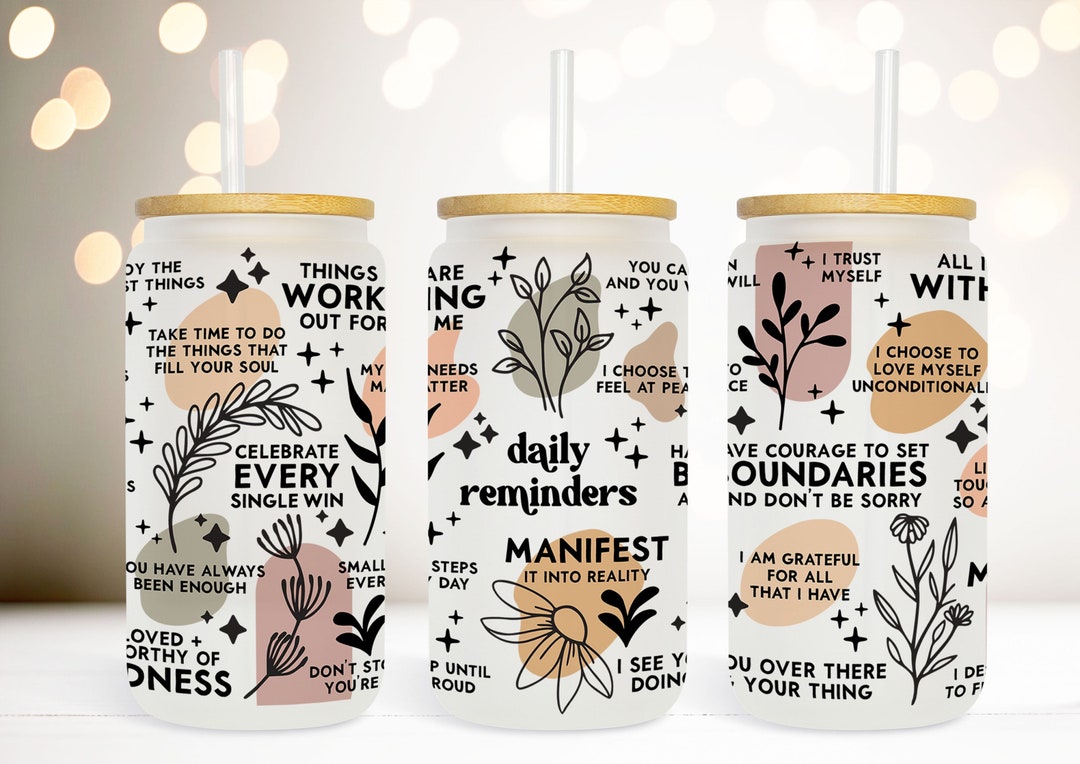 Boho Daily Reminders 16oz Glass Tumbler, Inspirational Bohemian Glass ...