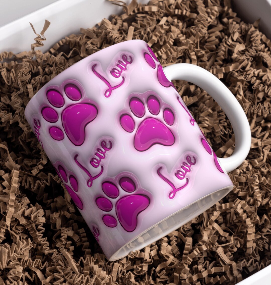 3D Puffy Paw Print Mug Wrap | Inflated Mug Wrap | Sublimation Design ...