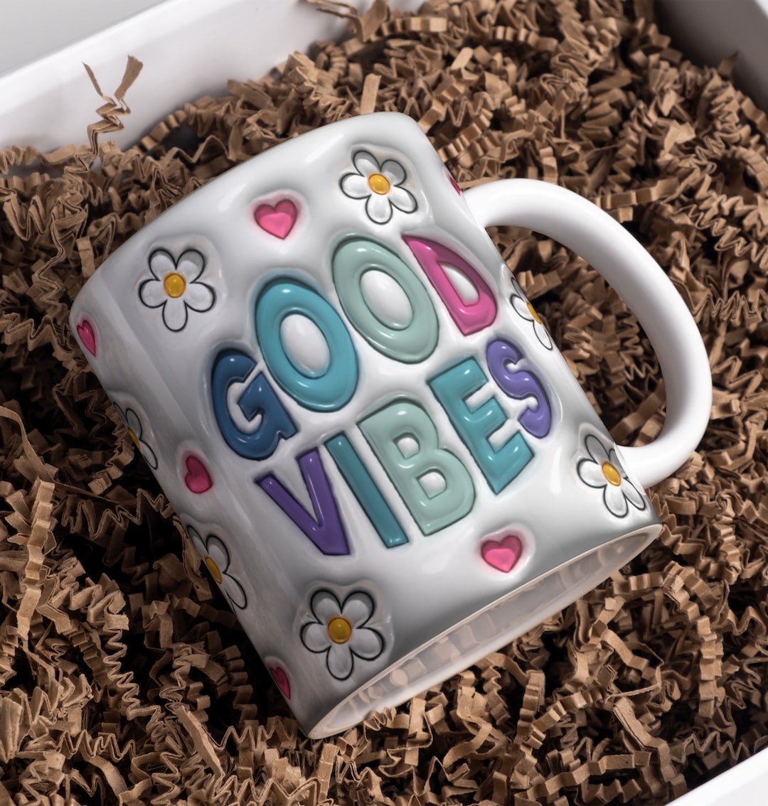 Good Vibes Mug Wrap | Cool Mug Design | Inflated Coffee Mug Wrap ...