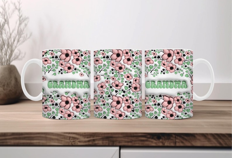 Retro Grandma Mug PNG | Inflated Bubble Letter Mug Wrap Design | 11oz ...