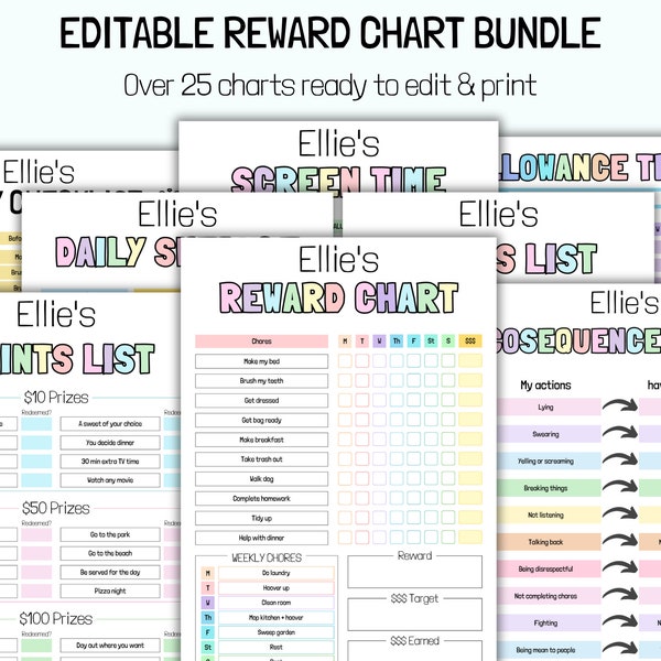 Kids Reward Chart - Etsy