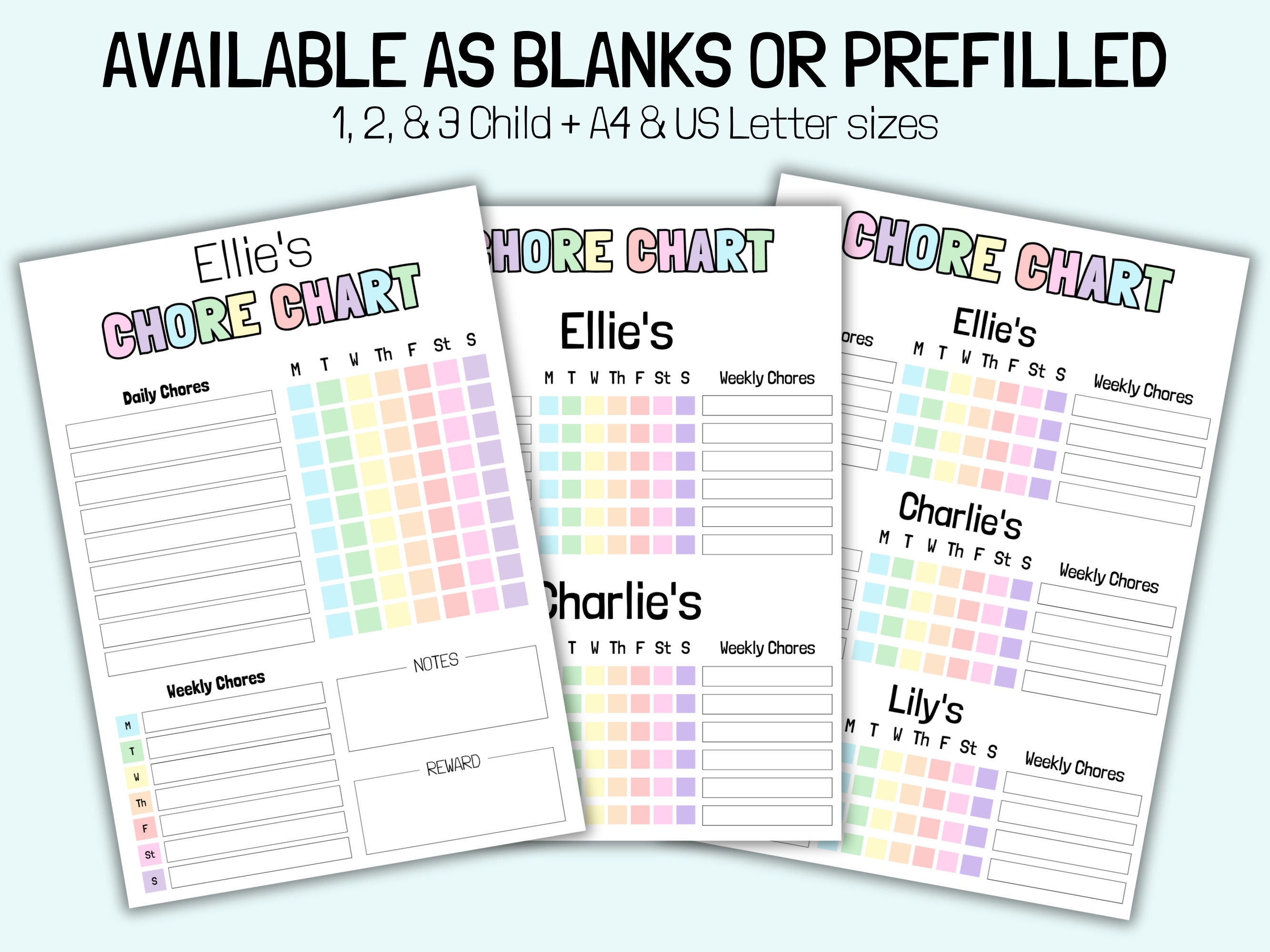 Pre Filled Printable Chore Chart