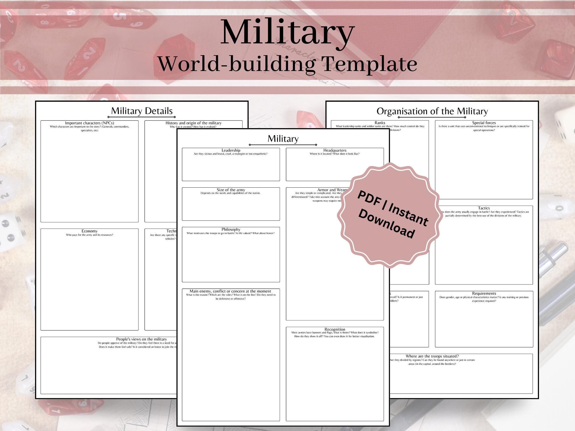 Fantasy Worldbuilding Template for Military and Army | Creative Writing ...