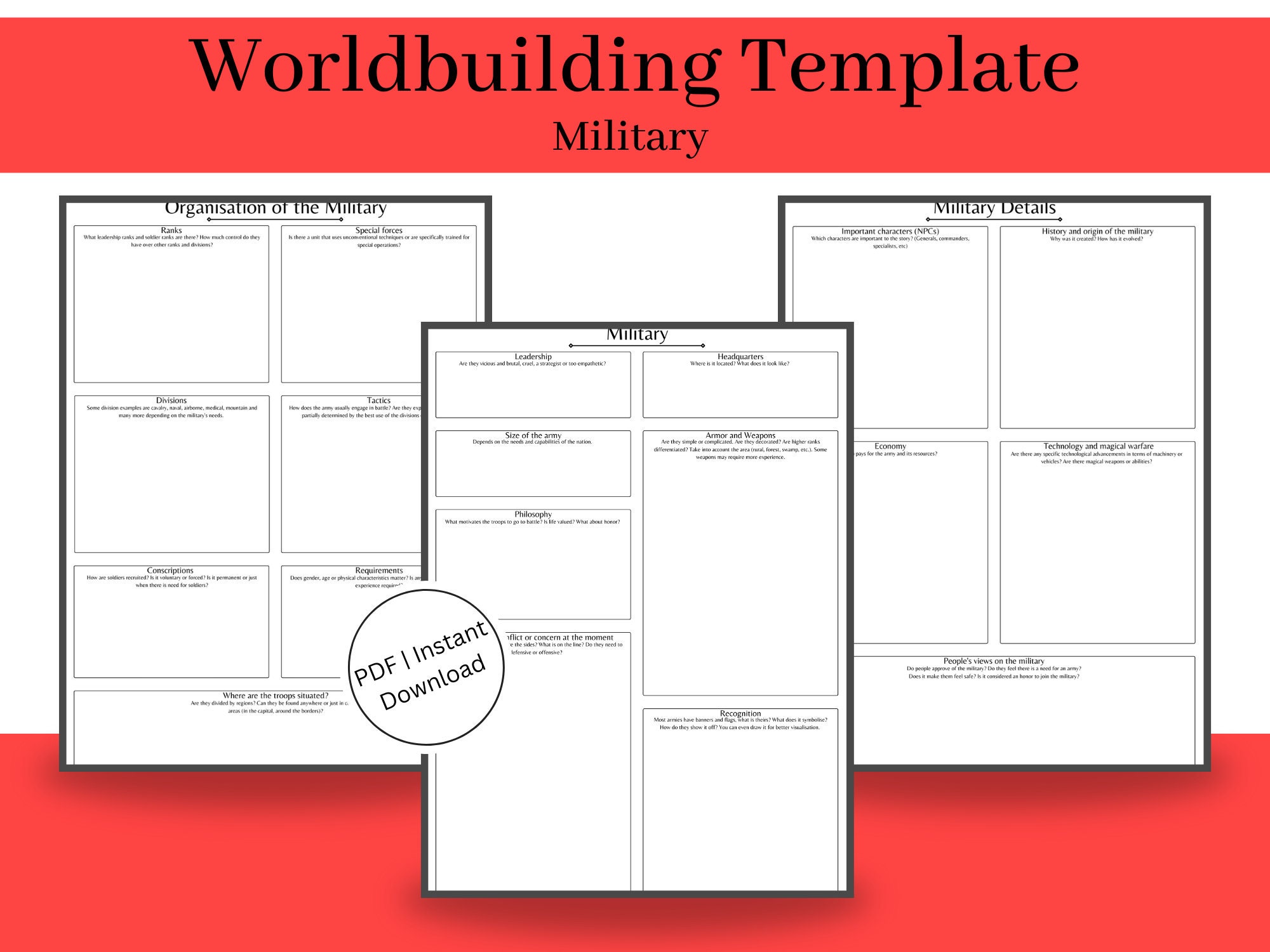 Fantasy Worldbuilding Template for Military and Army Creative Writing ...
